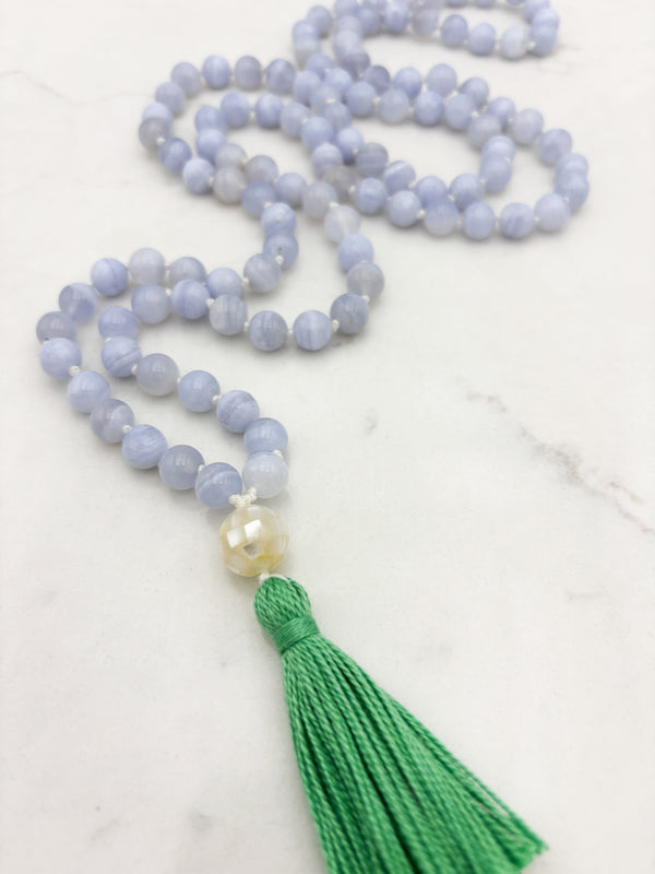 Blue Lace Agate Gemstone Mala - Radiant Malas
